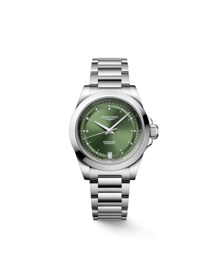 Orologio Longines Conquest con Quadrante Verde con Diamanti e Cinturino ...