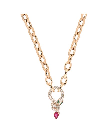 Crivelli Groumette Choker in Rose Gold and Snake Pendant with Diamonds ...
